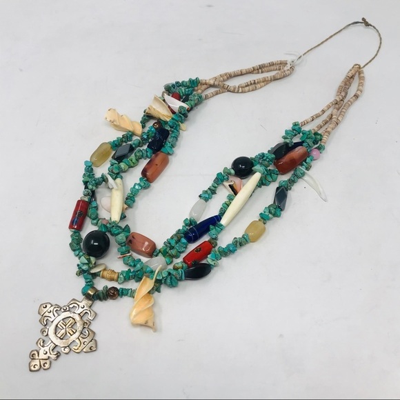 Vintage | Jewelry | Native American Shell Turquoise Beaded Necklace ...